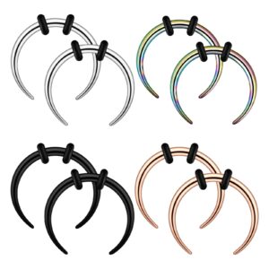 yofanst 16g 8pcs stainless steel crescent pincher septum rings c shape buffalo horseshoes taper set 4 pairs, inner diameter 3/8"