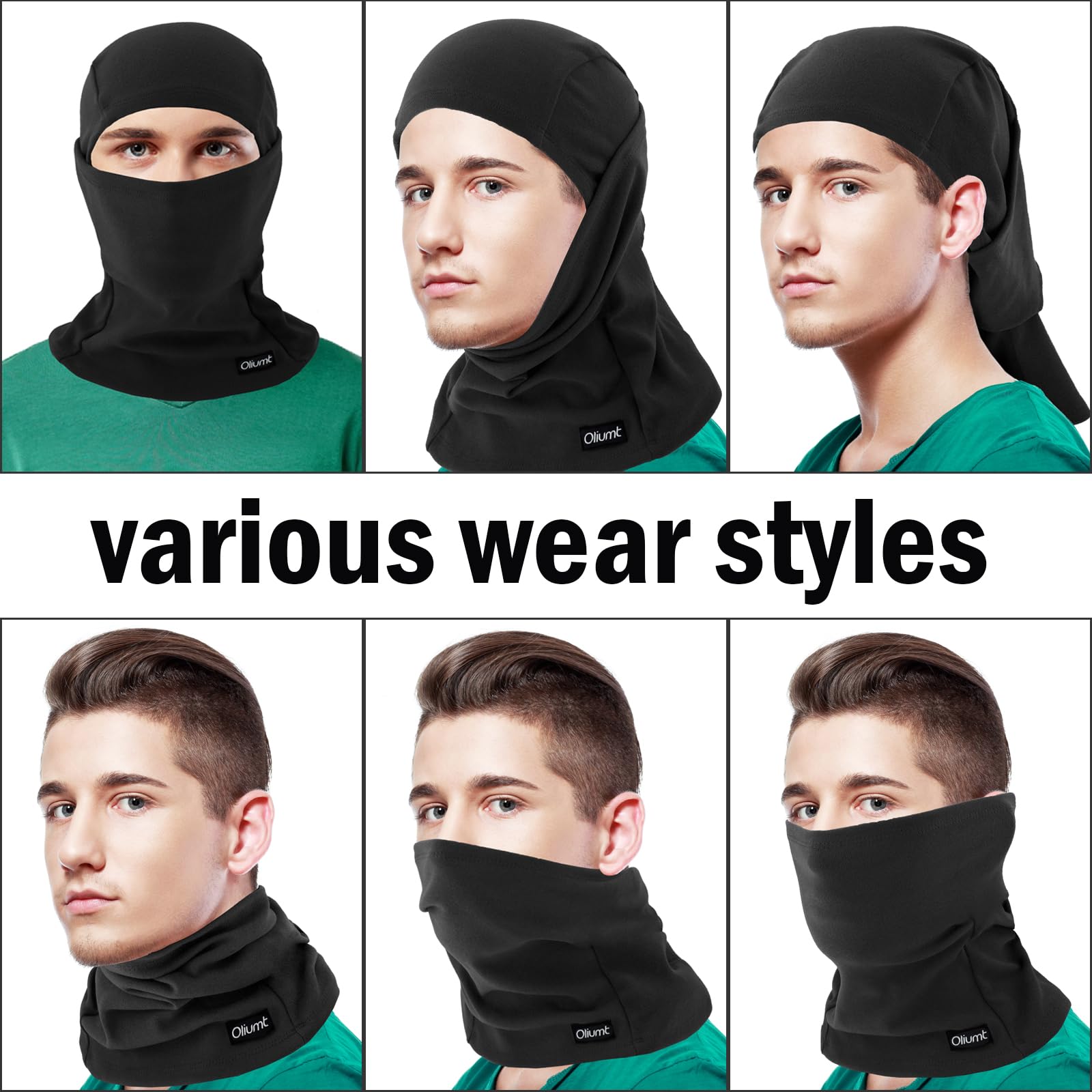 Oliumt Balaclava Ski Mask, Warm, Breathable & Lightweight, Full Coverage Fleece Winter Face Mask for Men & Women (Black,Grey)