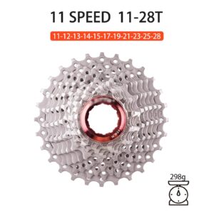 Rwlre Bicycle Freewheel, MTB Road Bike 8/9/10/11/12 Speed Cassette 8-12S 25T/28T/32T/34T/36T Mountain Bicycle Sprocket K7 Folding Bicycle for SHI SR (Color : 11S-28T Road)