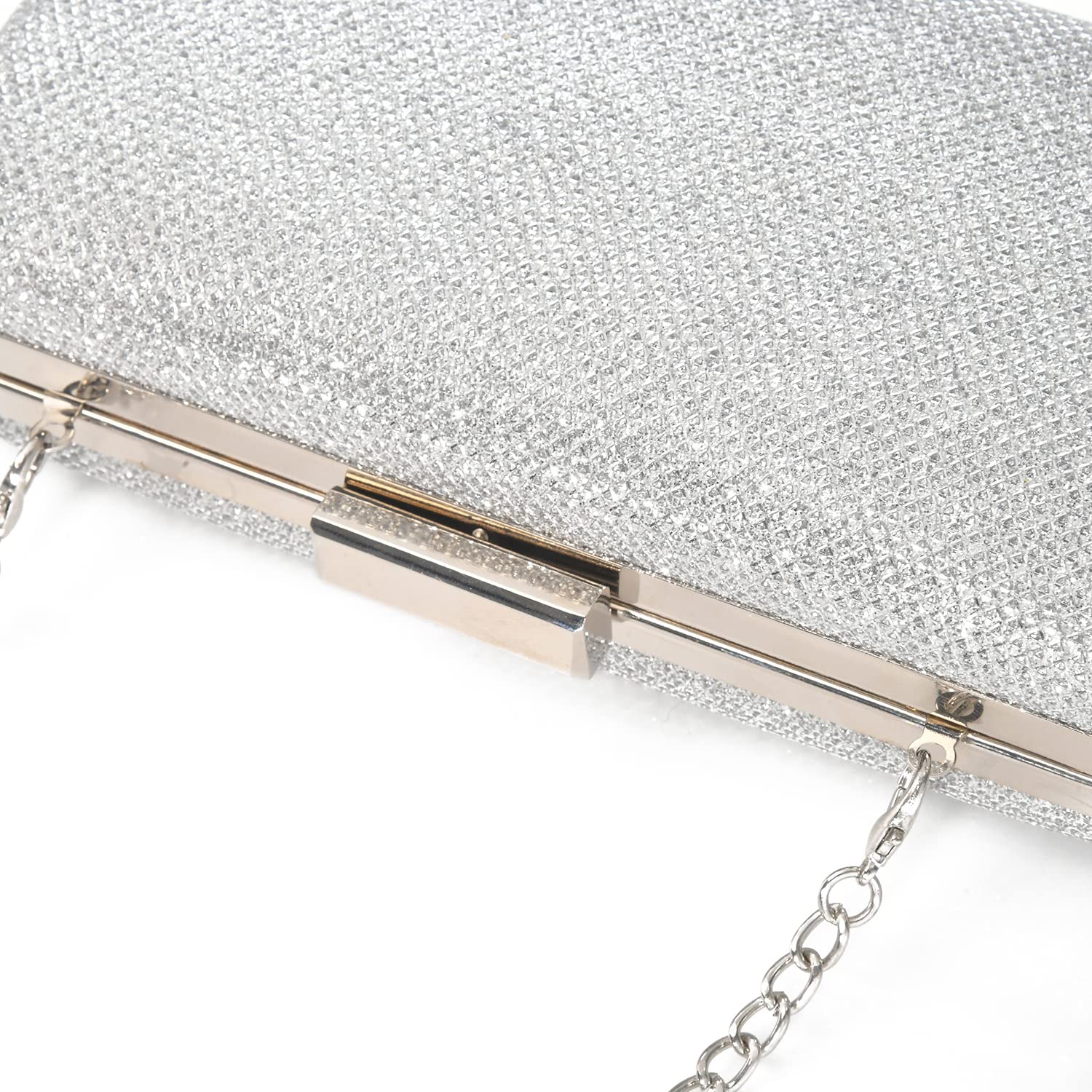 Evening Clutch Bag with Sparkling Glitter for Formal Wedding Graduation Party Elegant Crossbody Shoulder Handbag (Silver)