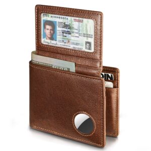 mens wallet with airtag holder, bifold leather rfid blocking 2 id windows 12 card holders, gift box and screen protector included, airtag not included