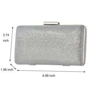 Evening Clutch Bag with Sparkling Glitter for Formal Wedding Graduation Party Elegant Crossbody Shoulder Handbag (Silver)