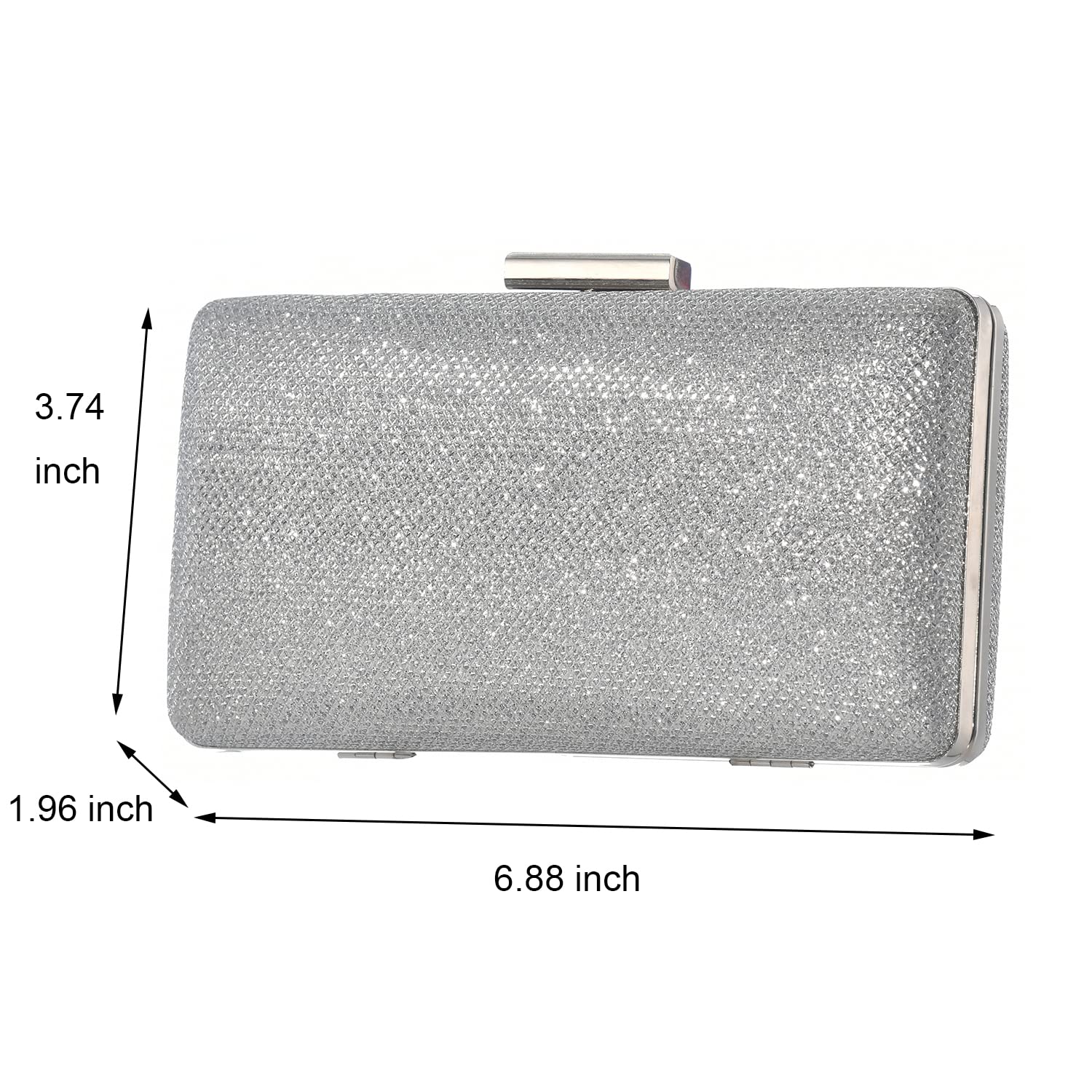 Evening Clutch Bag with Sparkling Glitter for Formal Wedding Graduation Party Elegant Crossbody Shoulder Handbag (Silver)