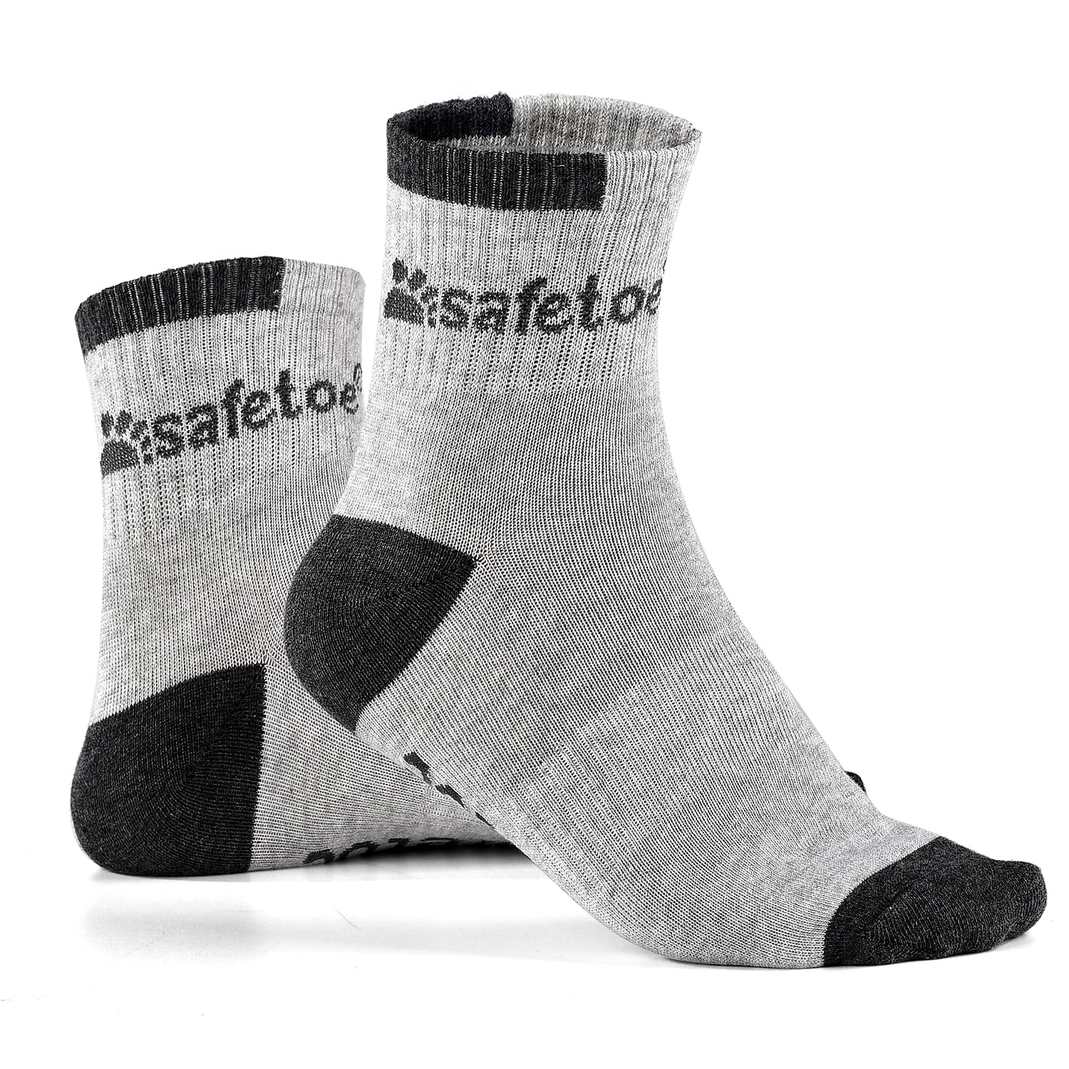 SAFETOE 5-Pack Moisture Control Cushioned Compression Work Boots Socks for Men Women Youth Grey