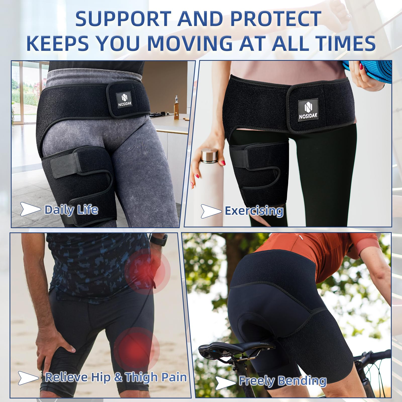 NOSIDAK Hip Brace for Sciatica Pain Relief Thigh Compression Sleeve Groin Brace Sacroiliac Belt Support for SI Joint, Sciatic Nerve, Hip Replacement, Arthritis, Bursitis for Men Women - Left