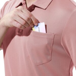 Gopune Men's Short Sleeve Polo Shirts Quick Dry Outdoor Regular Fit Golf Shirts with Pocket Pink,L