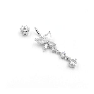 Musegetes Sterling Silver Belly Button Rings, Real 925 Sterling Silver, Butterfly CZ Belly Rings, 14G Navel Piercing Rings, High Polished Smooth Surface, Sterling Silver, cubic zirconia