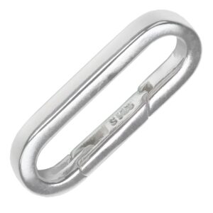 Sterling Silver Long Rectangular Flat Spring Bail Connector Clasp 21mm Small Carabiner