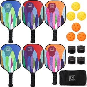 graphite pickleball paddles set of 6, 2024 usapa approved, 2 kids & 4 adult paddles, fiberglass surface (chs), polypropylene lightweight honeycomb core, 6 pickleball, 4 replacement soft grip + bag