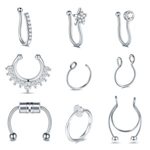 chimunllin 9pcs faux nose septum fake nose rings fake nose piercing studs rings stainless steel faux nose hoop rings non piercing jewelry for women men