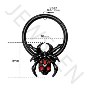 Jewseen 16G Septum Ring Black Spider Septum Jewelry Septum Piercing Hinged Segment Ring Nose Ring Hoop Daith Earring Cartilage Earring Hoop for Women Men Septum Clicker for Halloween