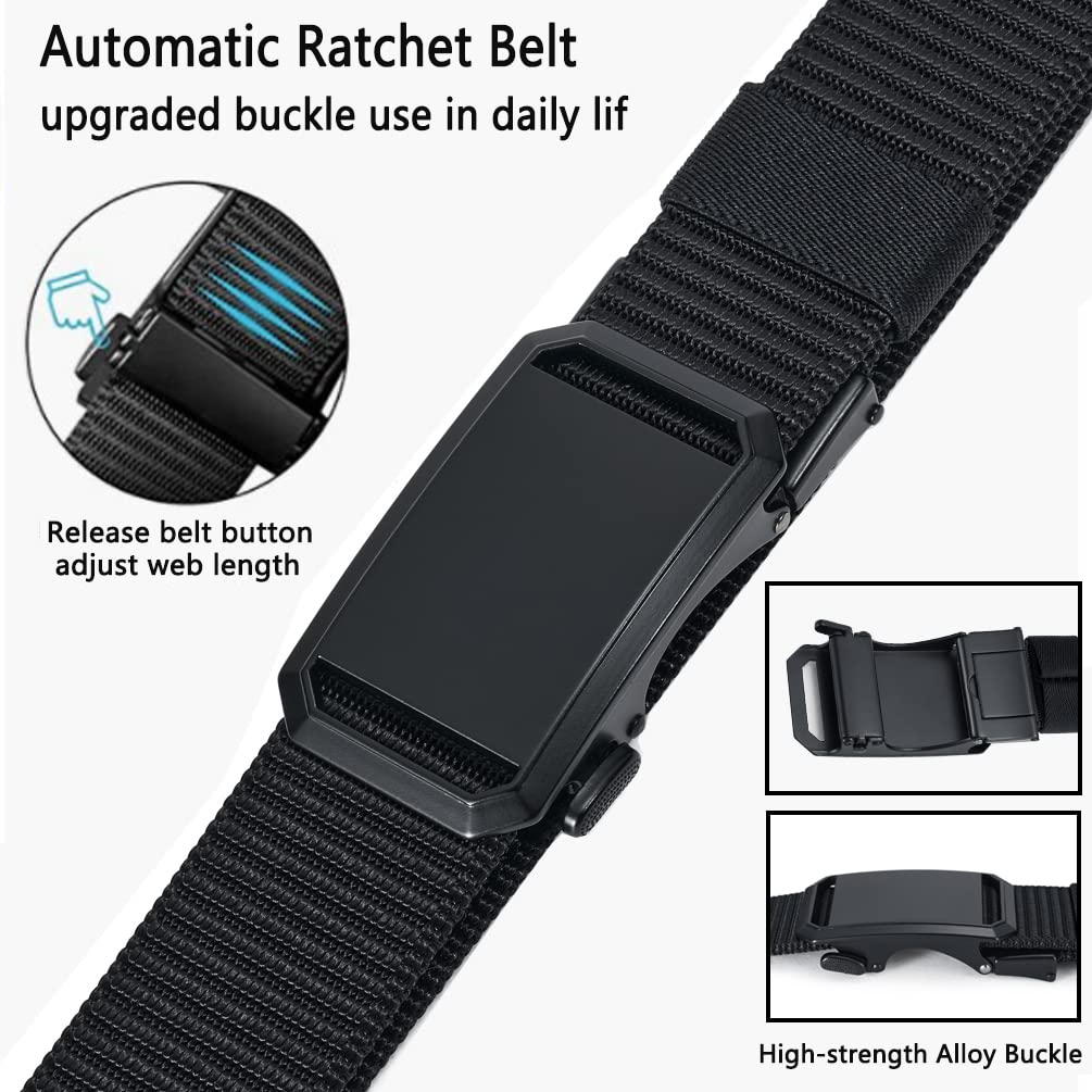 LionVII Ratchet Belts for Men - Mens Fashion Belt Nylon Fabric 1 3/8" for Casual Jeans - Adjustable Trim to Fit 27-46" Waist (Black)