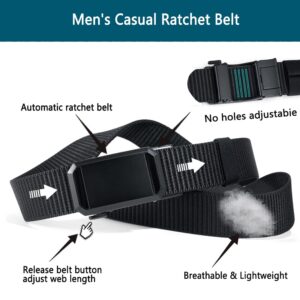 LionVII Ratchet Belts for Men - Mens Fashion Belt Nylon Fabric 1 3/8" for Casual Jeans - Adjustable Trim to Fit 27-46" Waist (Black)