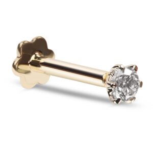 demira jewel's 14k yellow gold real diamond 6 prong nose stud | 8mm internally threaded screw back nose stud