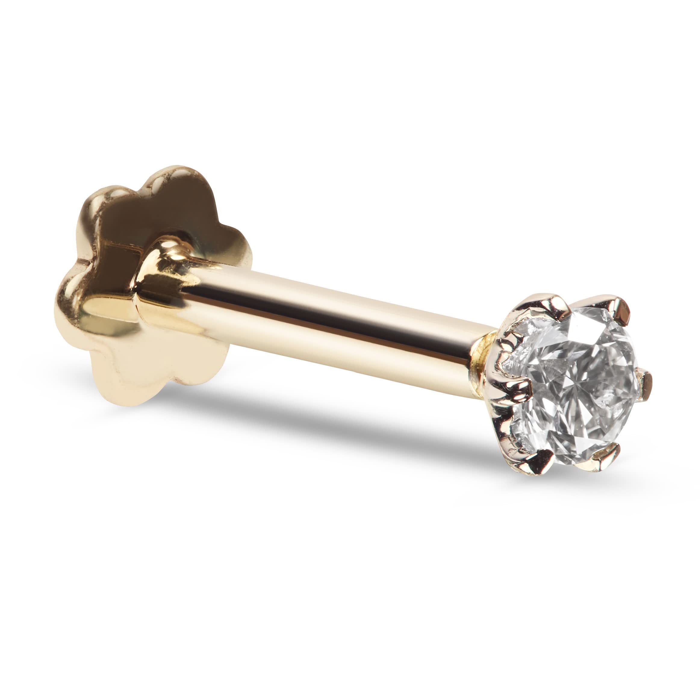 Demira Jewel's 14K Yellow Gold Real Diamond 6 Prong Nose Stud | 8MM Internally Threaded Screw Back Nose Stud