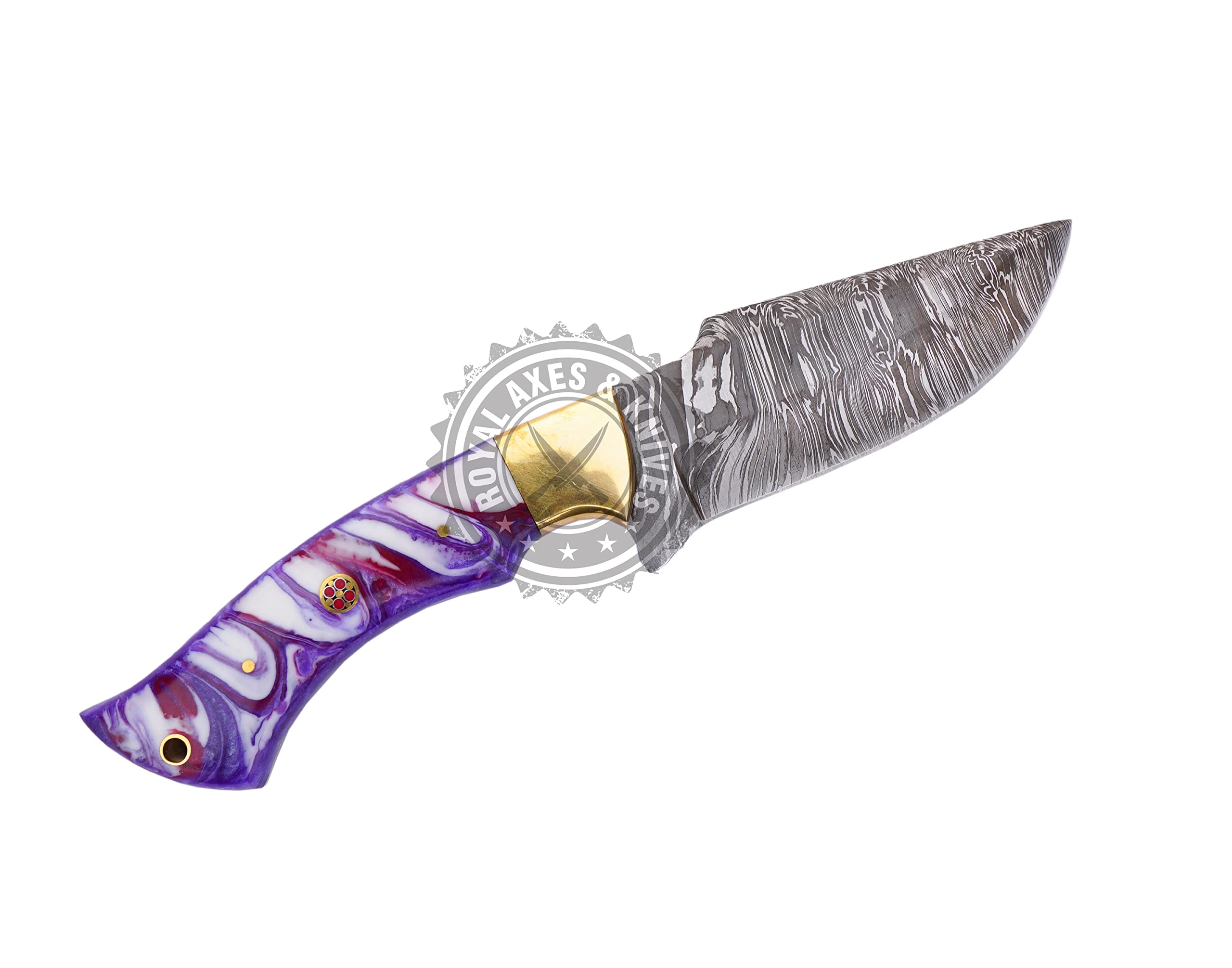 NA-1 Royal Knife Custom Hand Made Damascus Steel Bowie Knife With Multi Purple Resin Handle Material Hand Made Fixed Blade Survival Knife With Leather Sheath (R K 002)