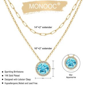 MONOOC Birthstone Necklace for Women, Aquamarine Necklace Birthstone Necklace Layered Gold Necklaces for Women Aquamarine Necklace for Women Aquamarine Jewelry for Women Teen Girls Gifts Blue