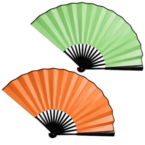 SunPooo 2 Pack Large Bamboo Fan, 13 Inch Rave Fan Covered with Fabric On Both Sides, Handheld Fan Foldable, Folding Hand Fan Used for Doodling, Chinese Fan, Festival Fan (Red and Gold)