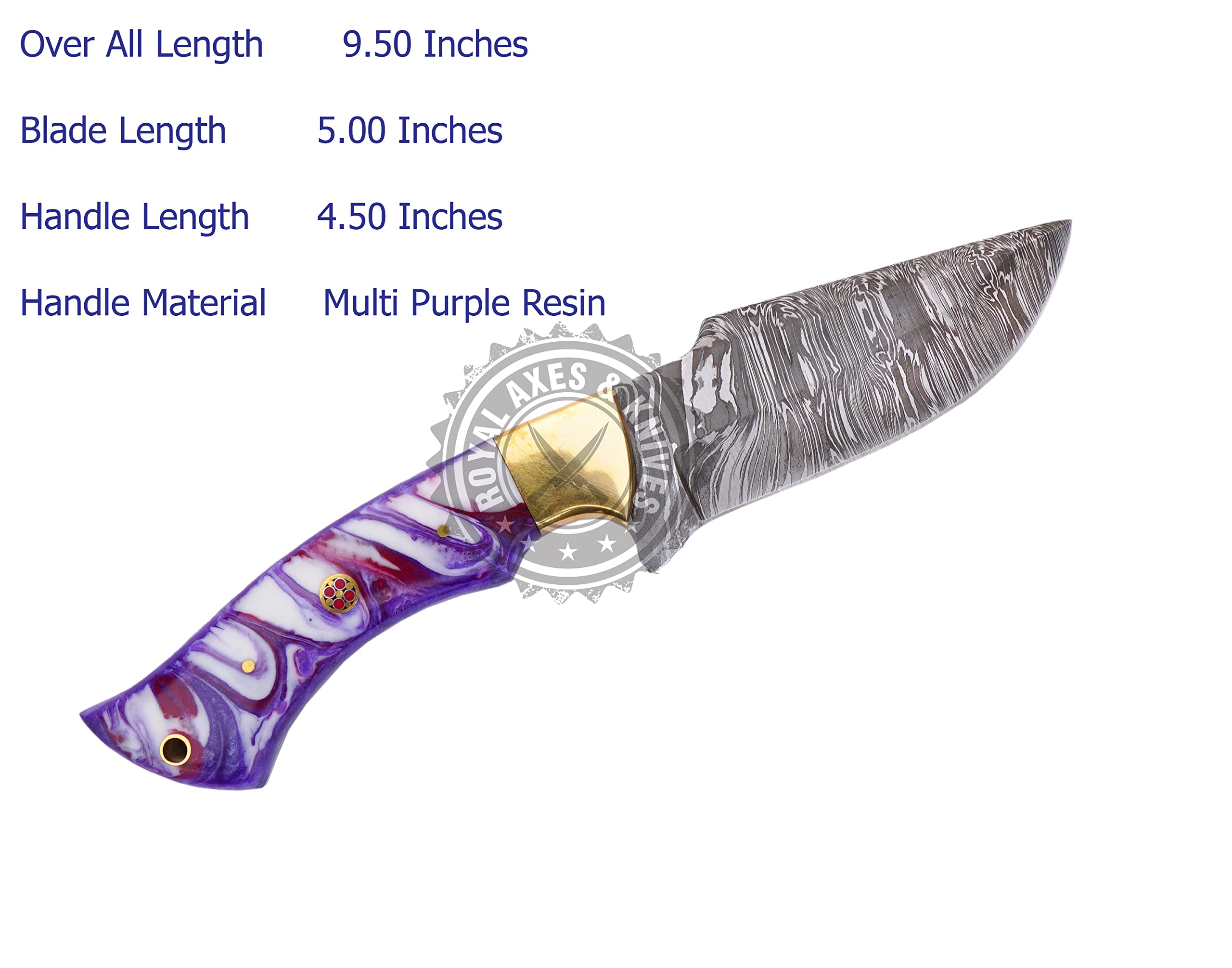 NA-1 Royal Knife Custom Hand Made Damascus Steel Bowie Knife With Multi Purple Resin Handle Material Hand Made Fixed Blade Survival Knife With Leather Sheath (R K 002)