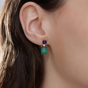 THOKUNA Emerald Earrings 18K Gold Plated Trendy Dainty Cute Blue Green Gemstone Dangle Earrings for Women, Jewelry Rose Box Earring Gifts for Her Woman Wife Mom