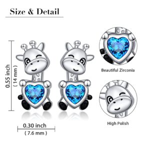 925 Sterling Silver Cute Zoo Animal Giraffe Hold Blue Heart CZ Stud Earrings Birthday Giraffe Jewelry for Women Daughter Teens Birthday Jewelry