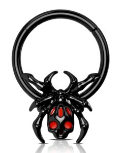 jewseen 16g septum ring black spider septum jewelry septum piercing hinged segment ring nose ring hoop daith earring cartilage earring hoop for women men septum clicker for halloween