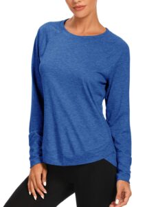 muzniuer long sleeve yoga tops for women-long sleeve shirts for women long sleeve sports running fitness clothes skyblue l