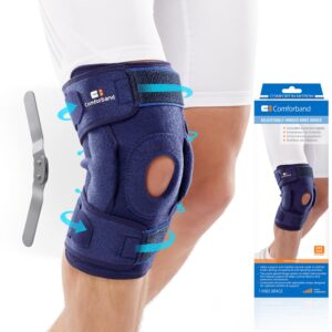 comforband adjustable hinged knee brace, with dual side hinges – stabilizing knee brace for acl pcl mcl ligament injuries, meniscus tear, arthritis, surgery recovery - one size fits most.