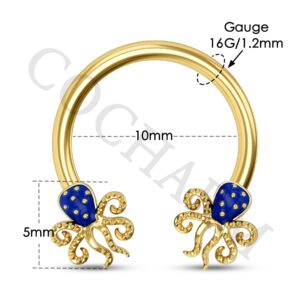 COCHARM Gold Octopus Septum Rings 16g Horseshoe Cartilage Earring for Women 316L Stainless Steel 10mm Daith Piercing Jewelry