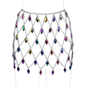 ccbodily crystal body chain dress - boho layered body waist belly chain skirt festival jewelry for women (bdg0091)