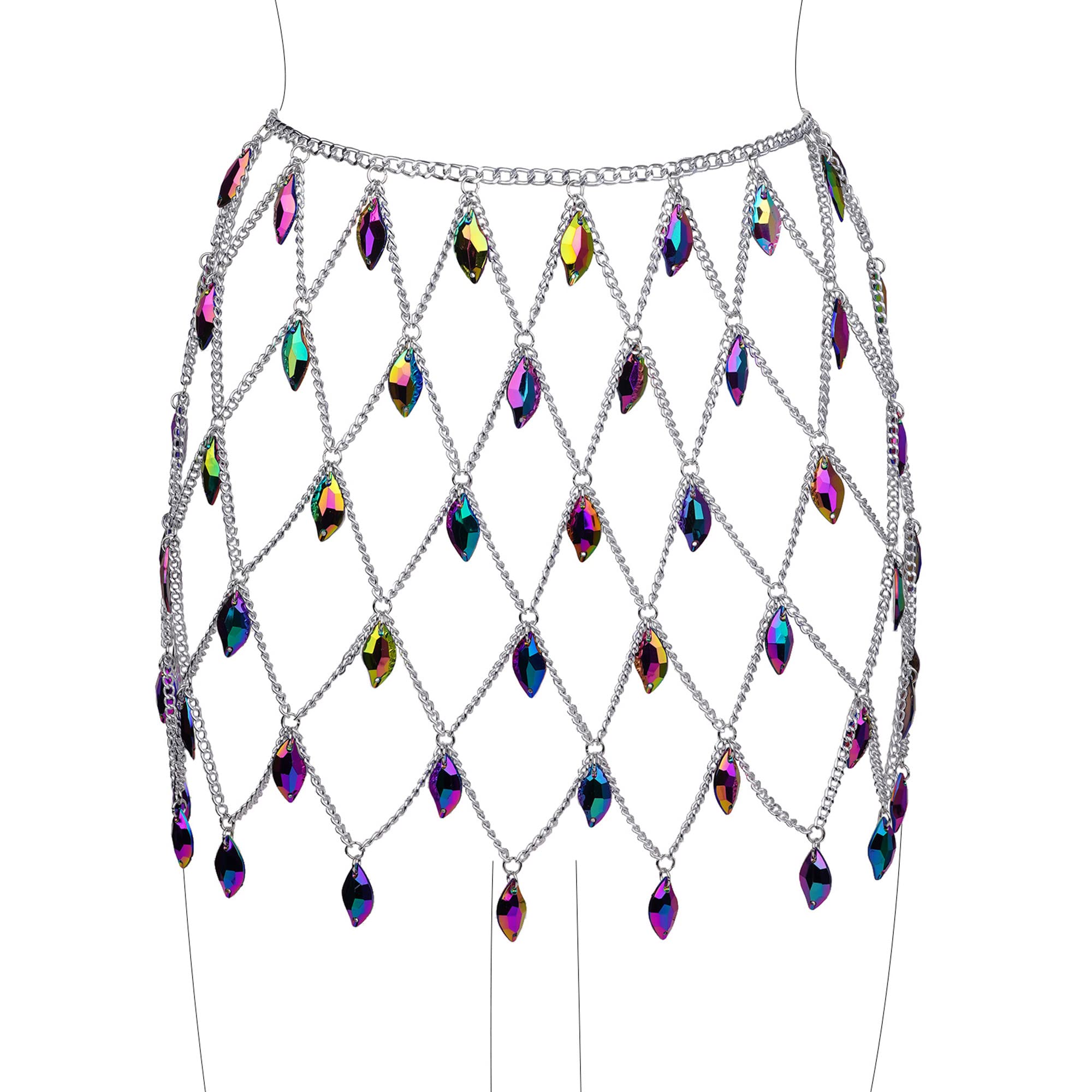 CCbodily Crystal Body Chain Dress - Boho Layered Body Waist Belly Chain Skirt Festival Jewelry for Women (BDG0091)