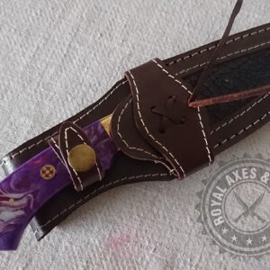 NA-1 Royal Knife Custom Hand Made Damascus Steel Bowie Knife With Multi Purple Resin Handle Material Hand Made Fixed Blade Survival Knife With Leather Sheath (R K 002)