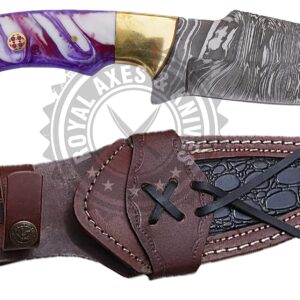 NA-1 Royal Knife Custom Hand Made Damascus Steel Bowie Knife With Multi Purple Resin Handle Material Hand Made Fixed Blade Survival Knife With Leather Sheath (R K 002)