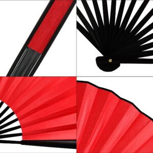 SunPooo 2 Pack Large Bamboo Fan, 13 Inch Rave Fan Covered with Fabric On Both Sides, Handheld Fan Foldable, Folding Hand Fan Used for Doodling, Chinese Fan, Festival Fan (Red and Gold)