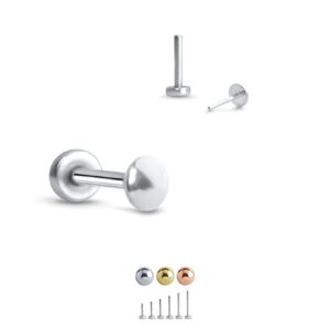 Gold-Tone 316 Stainless Steel Threadless Push Pin Nose Ring Labret Monroe Stud 2.5mm Flat Disc, 5/16" (8mm) Post Length 16G