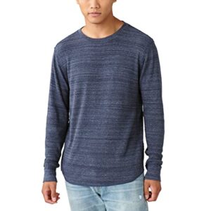 lucky brand men's garment dye thermal crew tee, navy, large