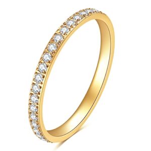 myneney 14k gold/silver plated wedding band cubic zirconia eternity stackable engagement ring for women (2mm diamonds gold, 4)