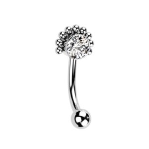 pierced owl 16ga f136 implant grade titanium threadless cz crystal with ball edge eyebrow curved barbell (clear)