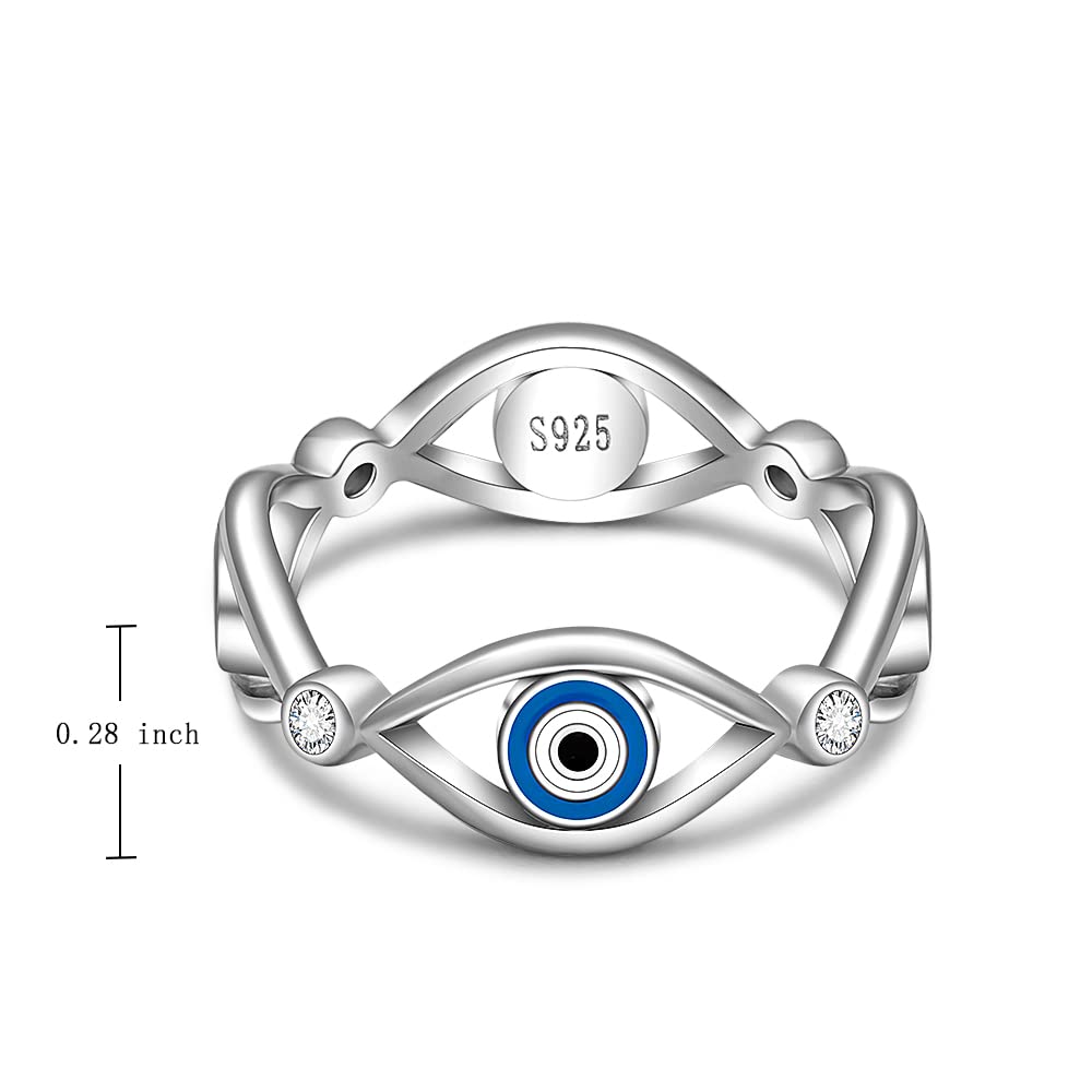 Blue Evil Eye Ring for Women Sterling Silver Turkish Evil Eye Rings Mal De Ojo Nazar Spiritual Greek All Seeing Eye Amulet Religious Jewelry Gift Size 8