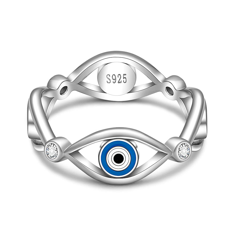 Blue Evil Eye Ring for Women Sterling Silver Turkish Evil Eye Rings Mal De Ojo Nazar Spiritual Greek All Seeing Eye Amulet Religious Jewelry Gift Size 8