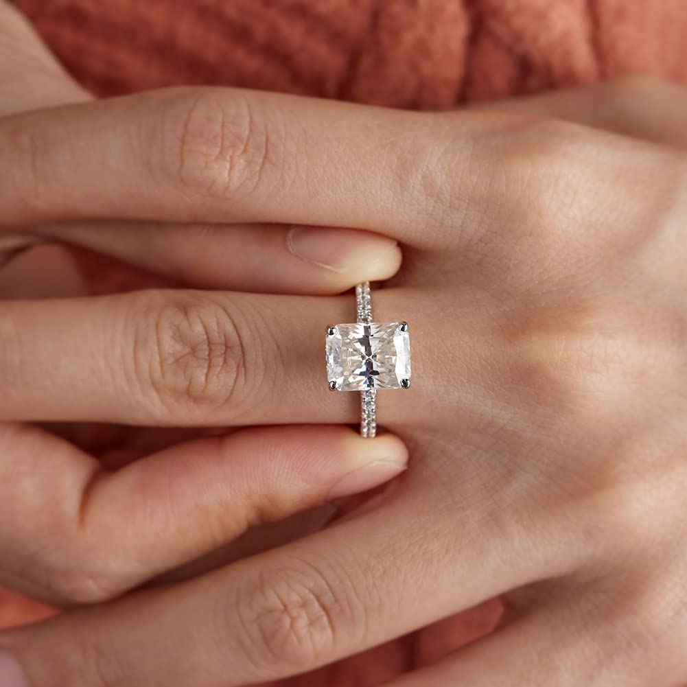 Cushion Cut Square Halo Solitaire Real 14K Gold Plated 925 Sterling Silver Moissanite Engagement Rings Promise Wedding Anniversary Created Diamond Bands Custom Personalized Jewelry Gifts Size 3-13