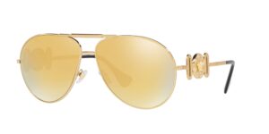 versace unisex sunglasses gold frame, brown mirror gold lenses, 65mm