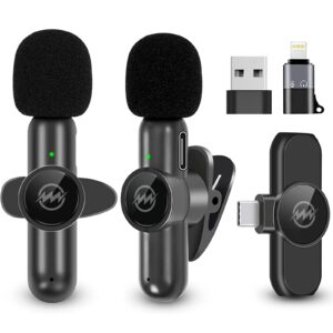 newware wireless lavalier microphones for iphone ipad, lapel mic with charging case and lcd display, plug-play, noise reduction, for recording, vlog, tiktok, live stream (k3)