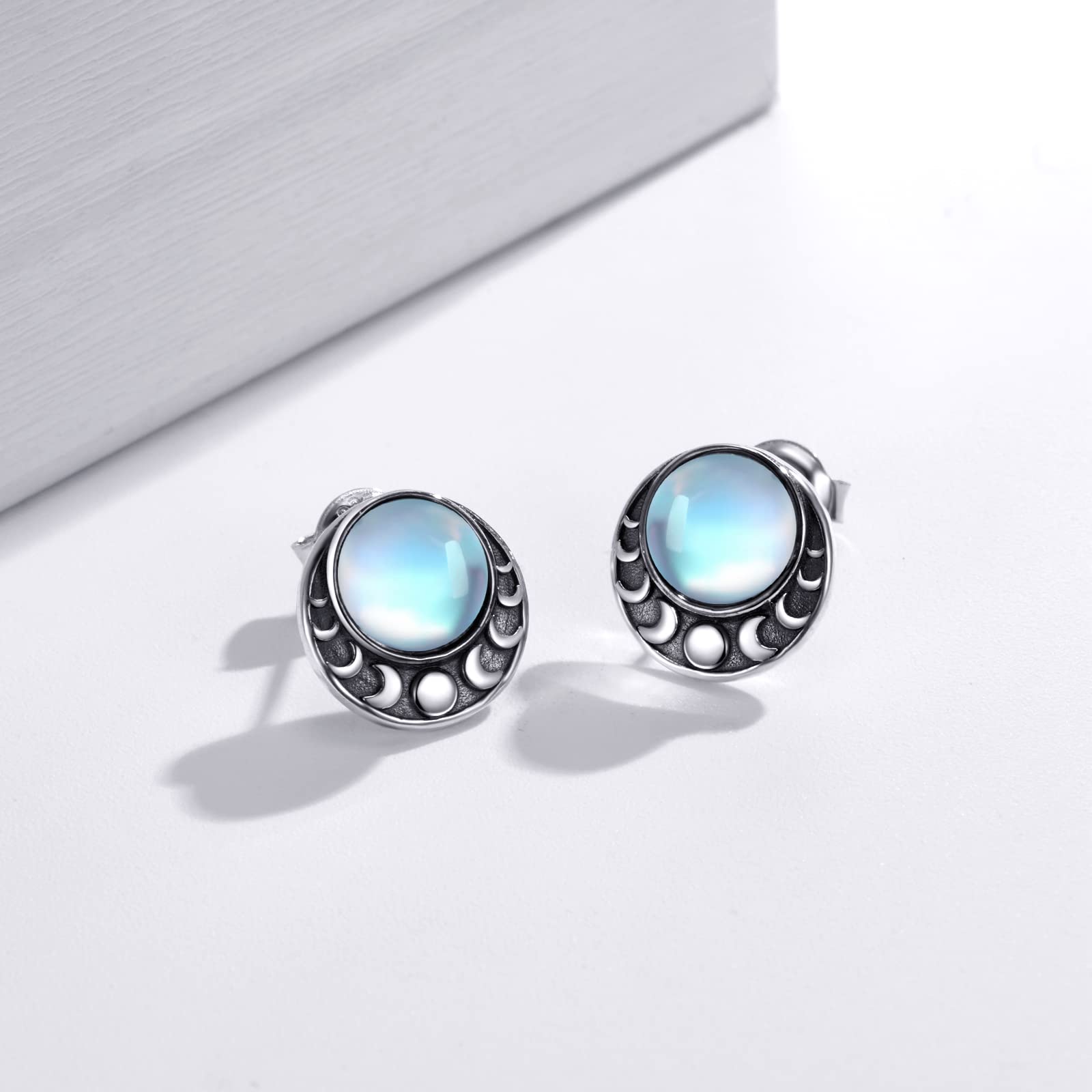 Moonstone Moon Phase Earrings 925 Sterling Silver Moon Phase Stud Earrings Moonstone Moon Jewelry Gift for Women