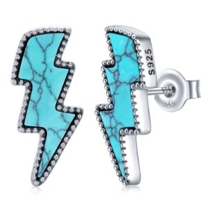 Western Turquoise Lightning Bolt Stud Earrings Sterling Silver Turquoise Boho Vintage Earrings Jewelry for Women