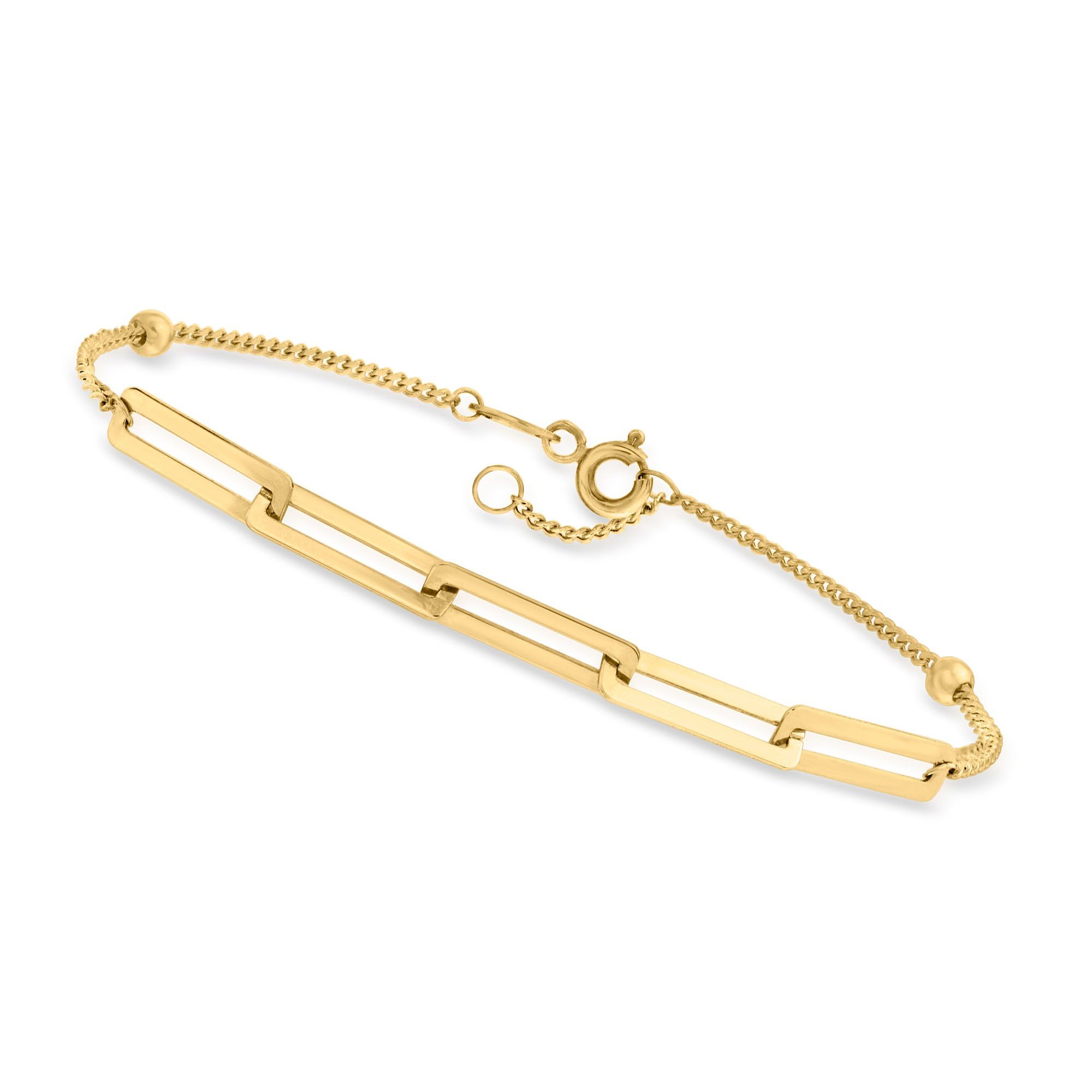 Canaria 10kt Yellow Gold Paper Clip Link Station Bracelet. 7.5 inches