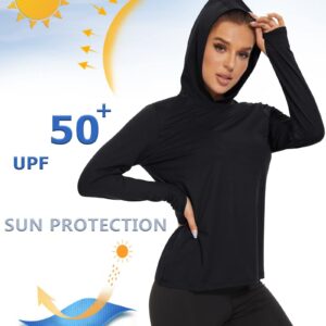 KEFITEVD Womens Fishing Shirt Long Sleeve with UV Protection Outdoor Performance Rash Guard Sun Protection Hoodie with Thumb Holes Women Black