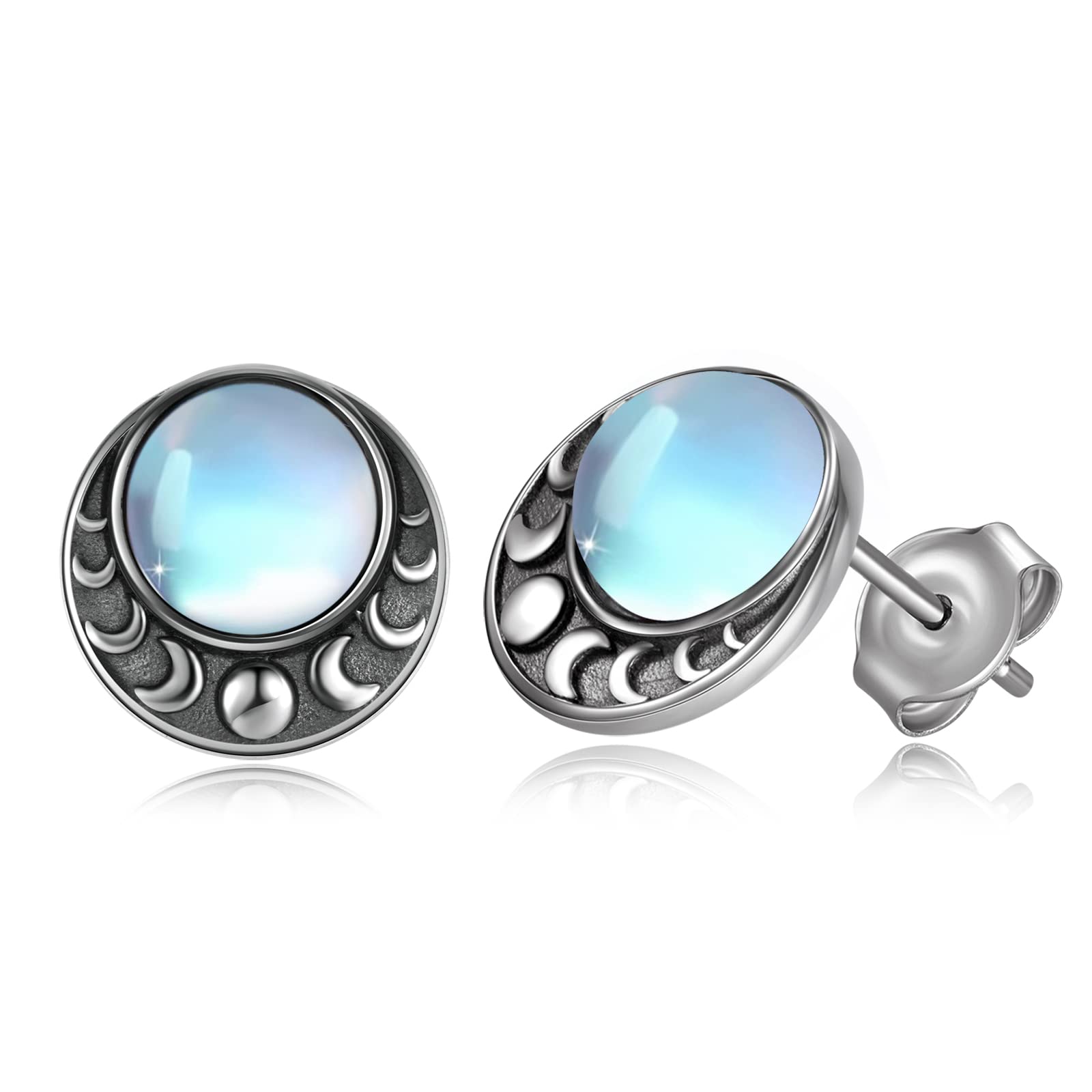 Moonstone Moon Phase Earrings 925 Sterling Silver Moon Phase Stud Earrings Moonstone Moon Jewelry Gift for Women