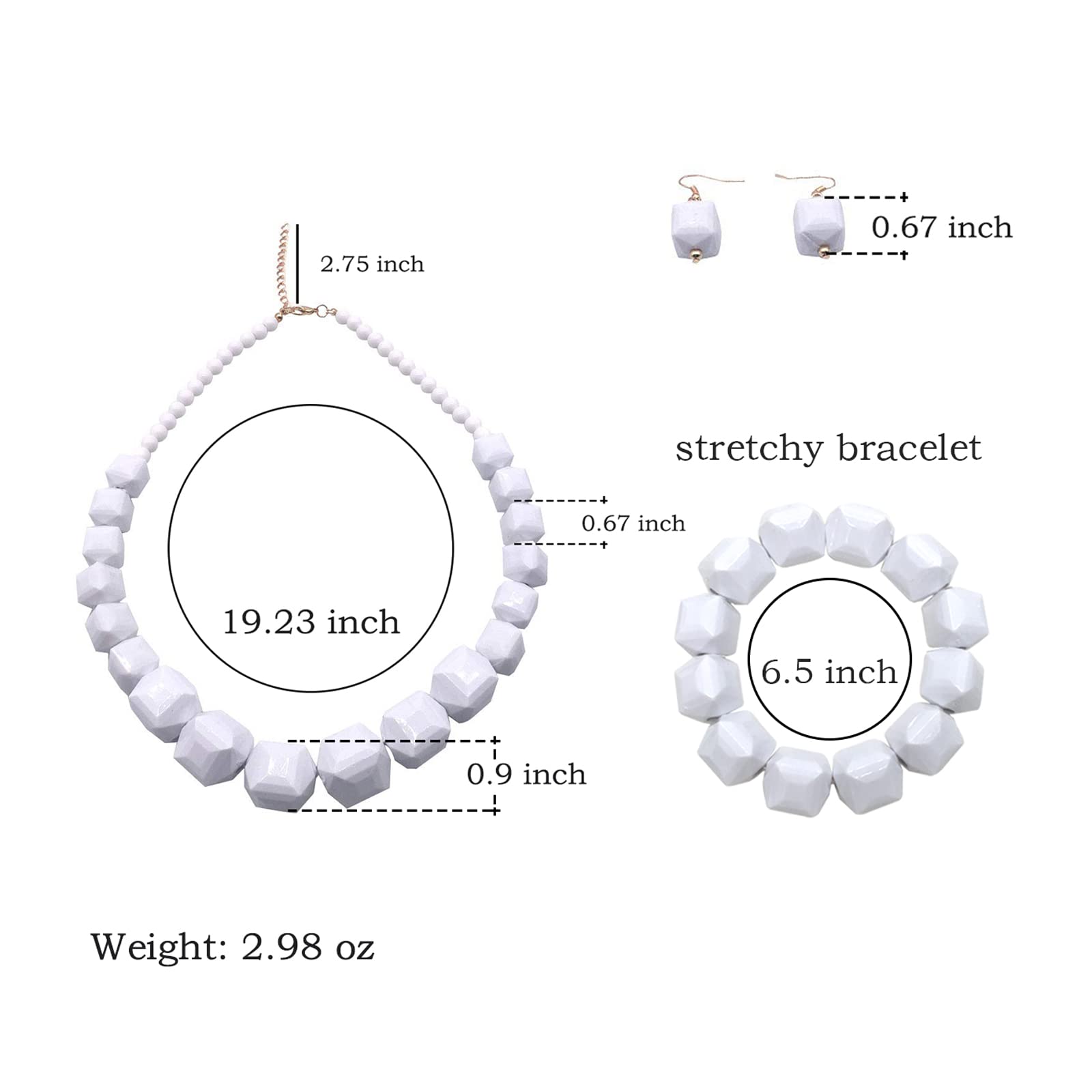 JHWZAIY White Beads Necklace, Costume Jewelry For Women Strand Necklaces, Acrylic African Beaded Necklace Chunky Statement, Halloween Necklaces (Necklace Earring + Bracelet Set)