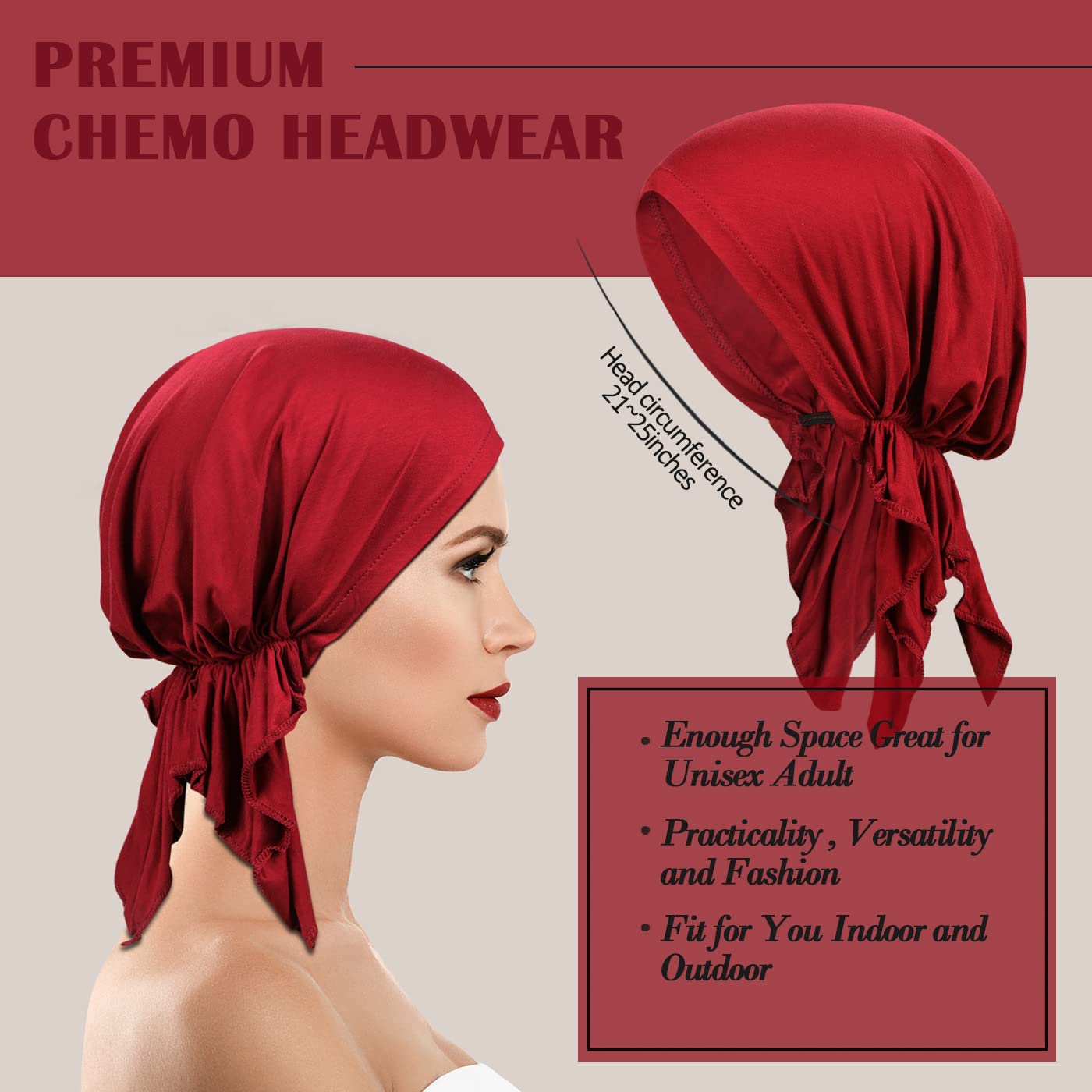 Oumrote 4 Pieces Soft Cotton Chemo Headwear for Women, Stretch Pre-Tied Chemo Head Scarves for Cancer